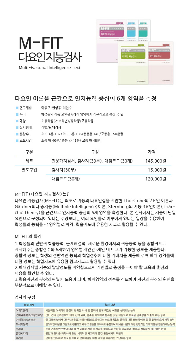M-FIT 다요인 지능검사 - 에듀테크의 중심 (주)아리수에듀